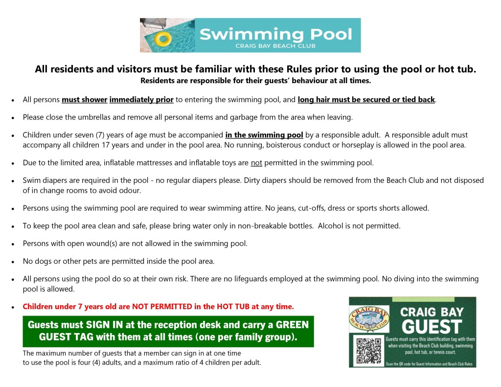 Pool Schedule – Craig Bay