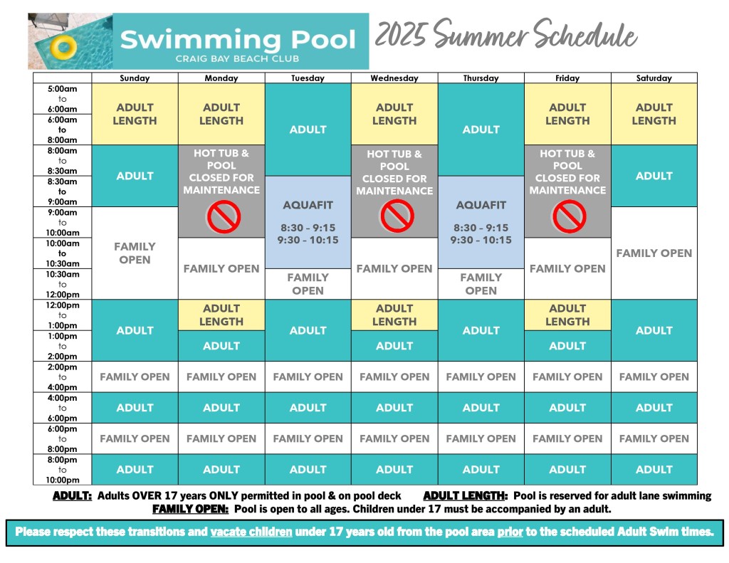 Pool Schedule – Craig Bay