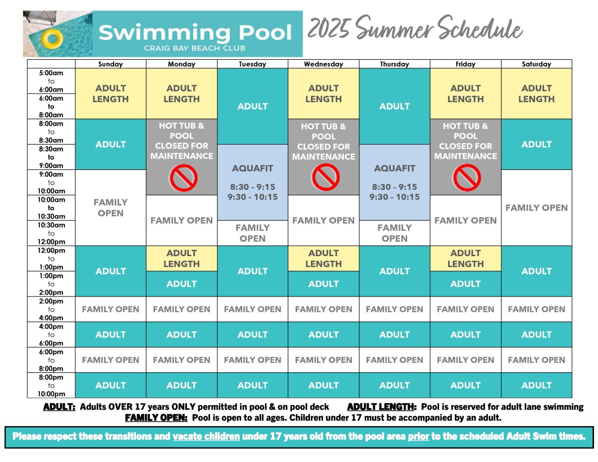 Pool Schedule – Craig Bay